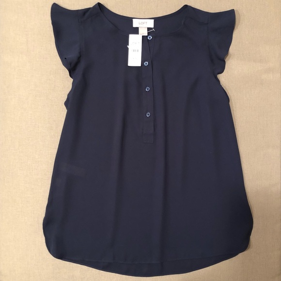 LOFT | Tops | Loft Navy Shortsleeve Buttondown Shirt | Poshmark